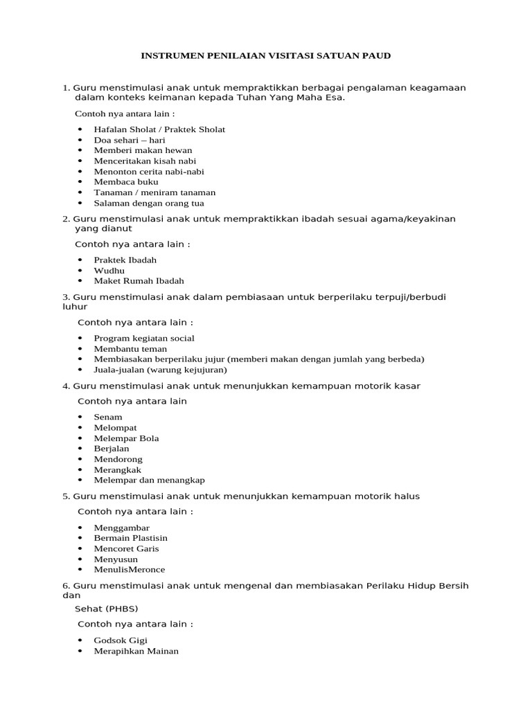 Butir 1 - 26 Akreditasi PAUD | PDF