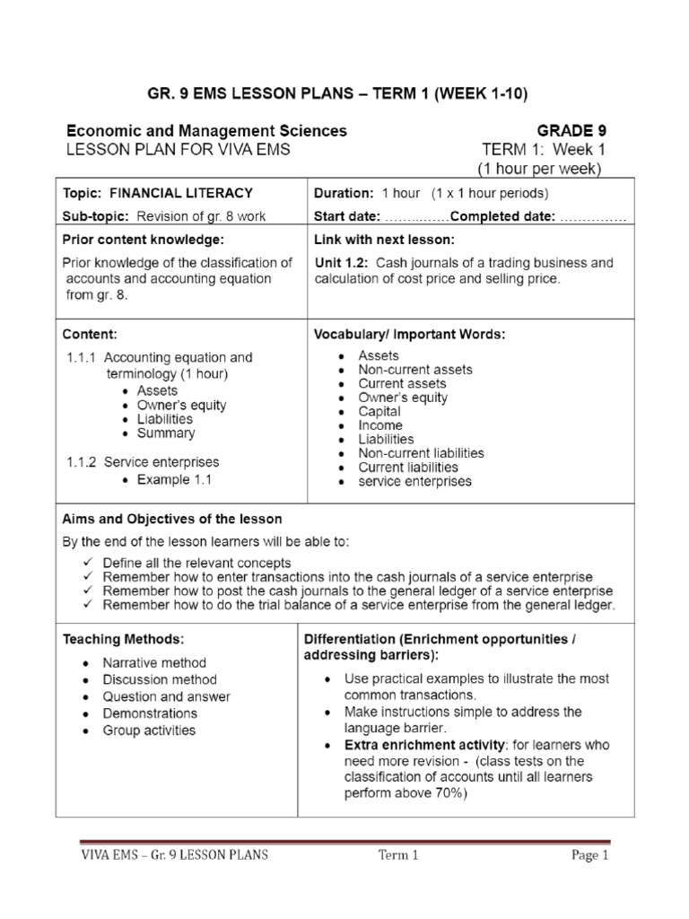VIVA-EMS-GR.-9-LESSON-PLANS-Term-1-Week-1-10 | PDF