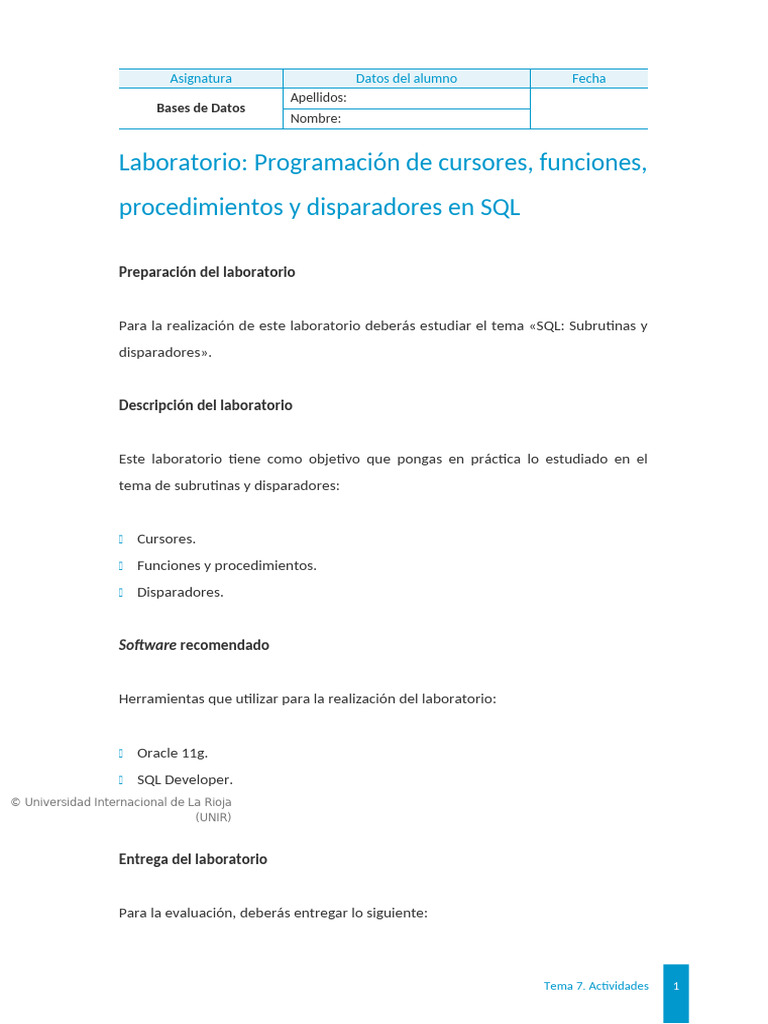 Laboratorio Programación de Cursores, Funciones, Procedimientos y Disparadores en SQL OK | PDF