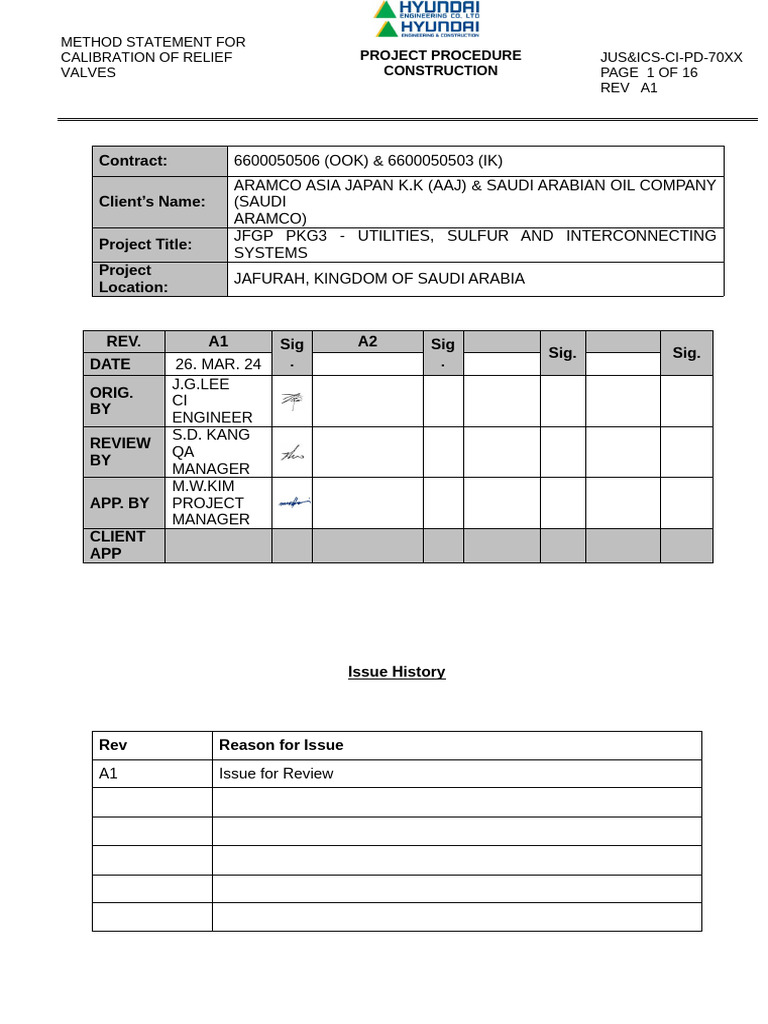 Relief Valve Calibration Method Statement | PDF | Calibration | Business