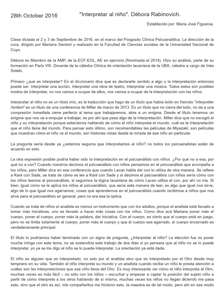 Interpretar Al Niño - Débora Rabinovich | PDF