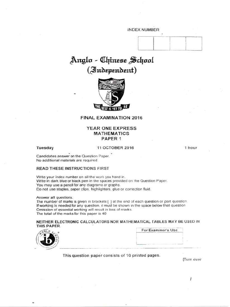 ACS Secondary School Math | PDF