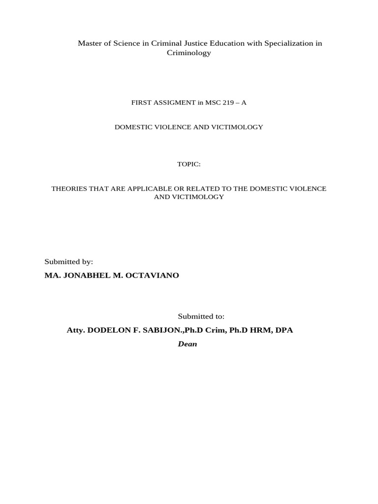 Domestic Violence - First Assignment | PDF Domestic Violence - First Assignment | PDF