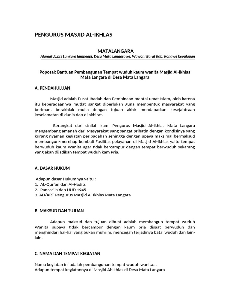 PROPOSAL Masjid Al-Ikhlas | PDF PROPOSAL Masjid Al-Ikhlas | PDF