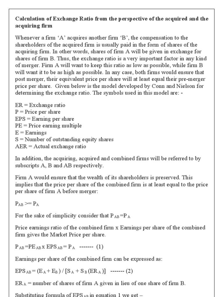 Calculation of Exchange Ratio From The Perspective of The Acquired and ...