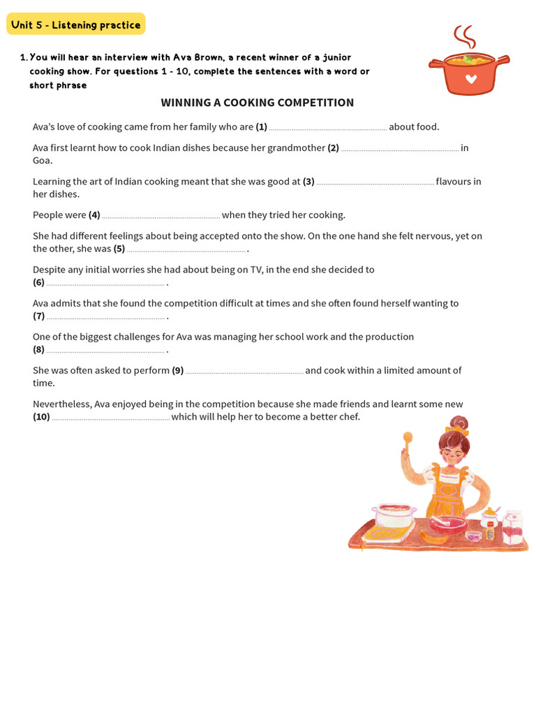 Listening and Use of English B2 Cooking - Food | PDF