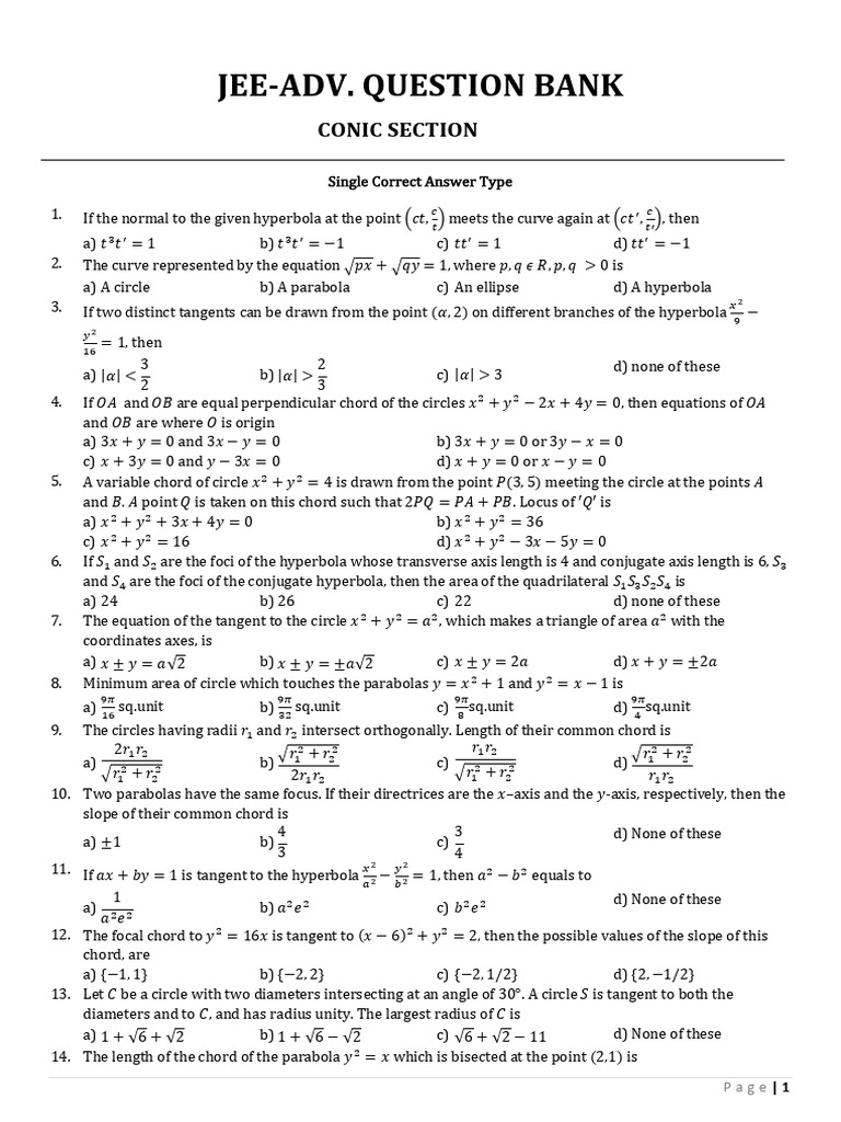 JEE-ADV CONIC SECTION QUESTION BANK (1) | PDF