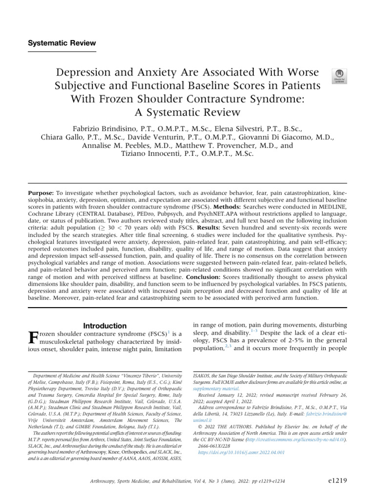 Depression and Anxiety Are Associated With Worse Subjective and ...