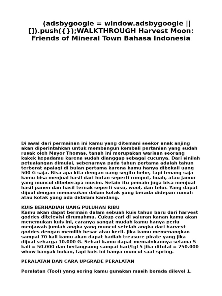 Harvestmoon GBA Bahasa Indonesia | PDF