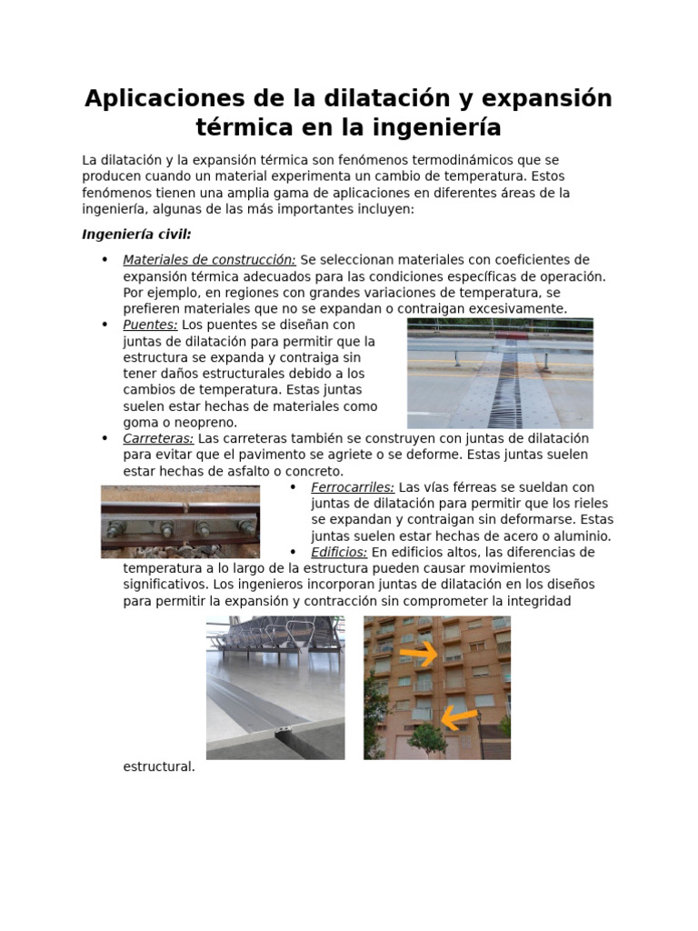 Dilatación térmica en ingeniería aplicada | PDF | Ingeniería ...