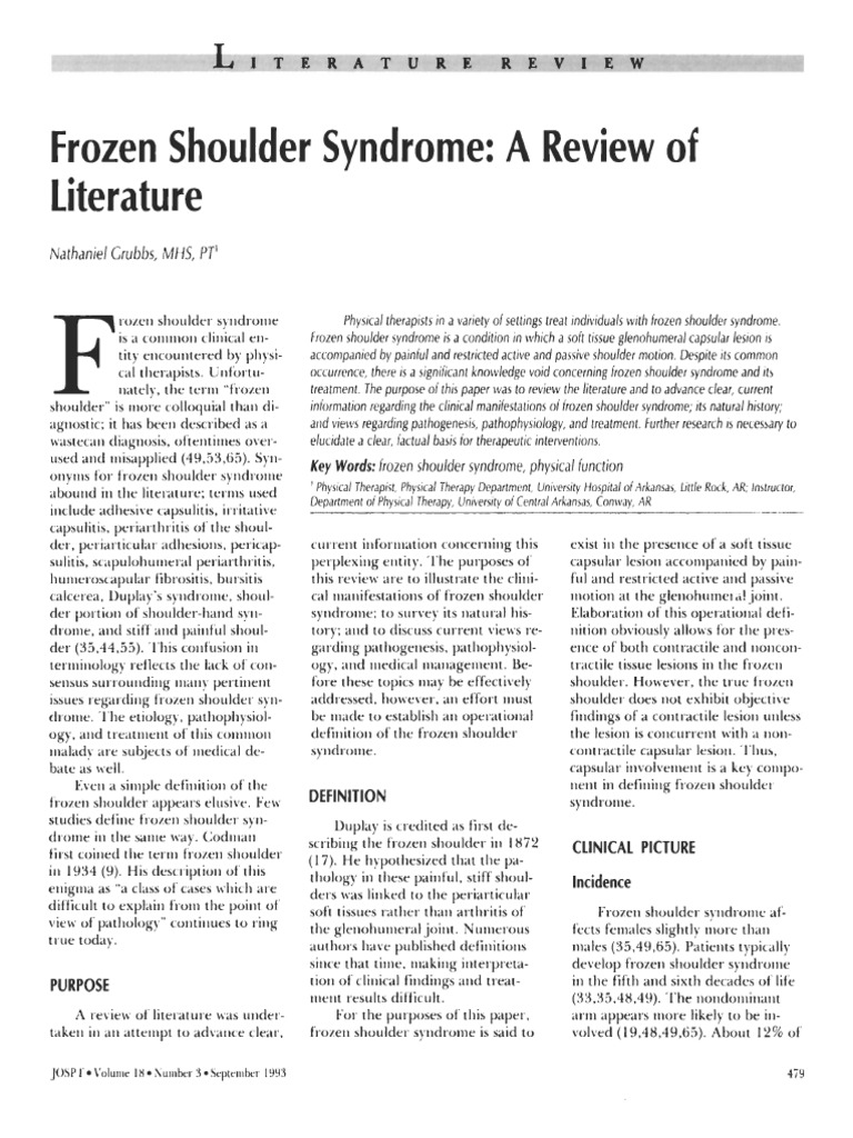 Frozen Shoulder Syndrome: A Review of Literature | PDF | Shoulder ...