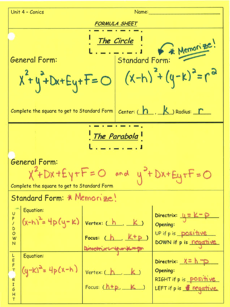 Complete Conics Notes Packet 11-3-15 | PDF
