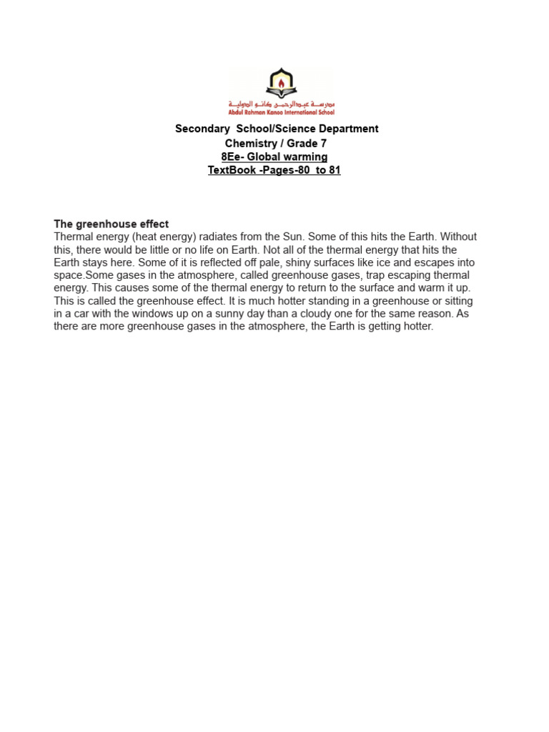 Notes - 8ee - Global Warming | PDF