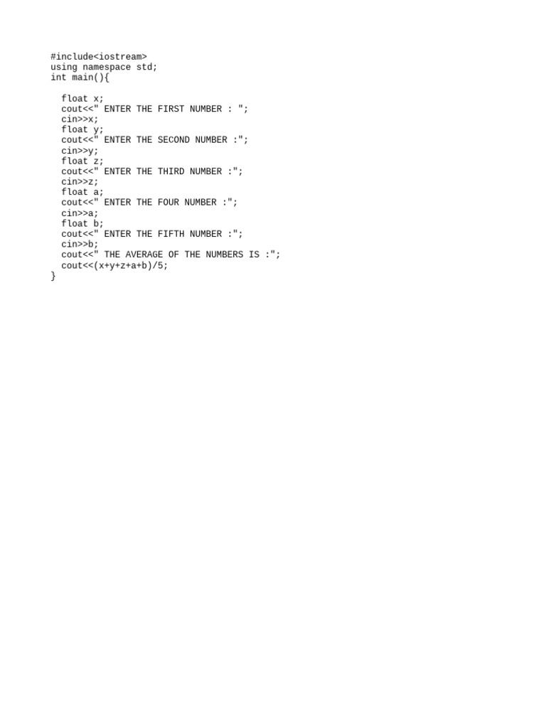C++ Code To Find The Average of Numbers | PDF