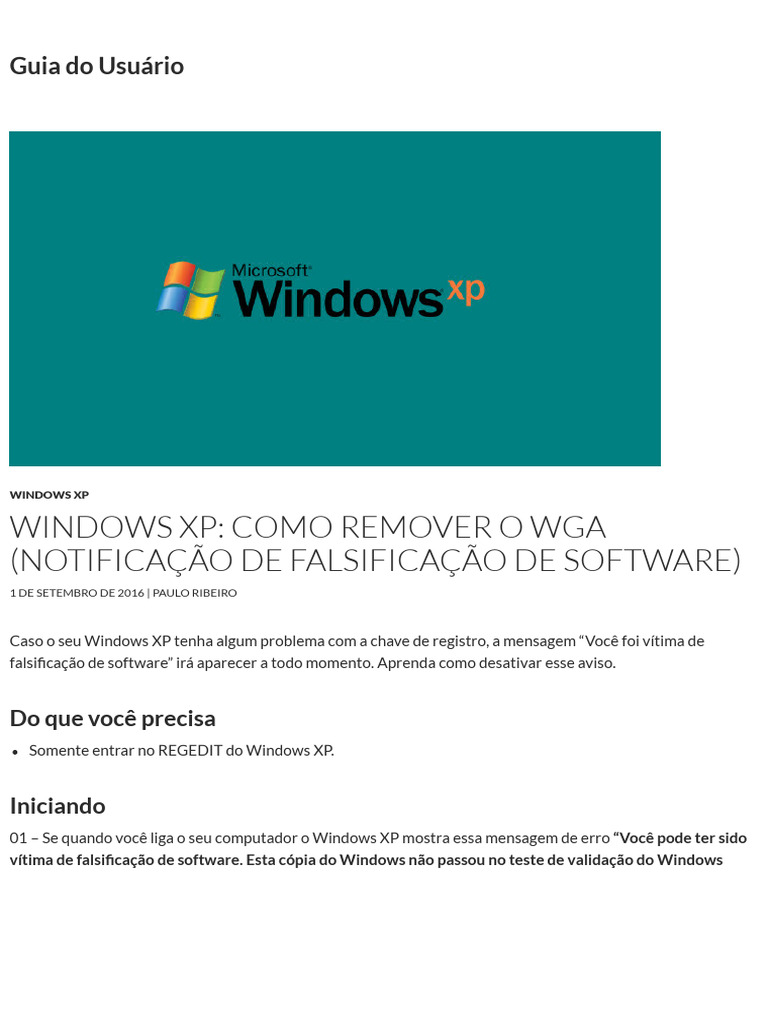 Aprenda Como Remover o WGA Do Seu Windows XP | PDF