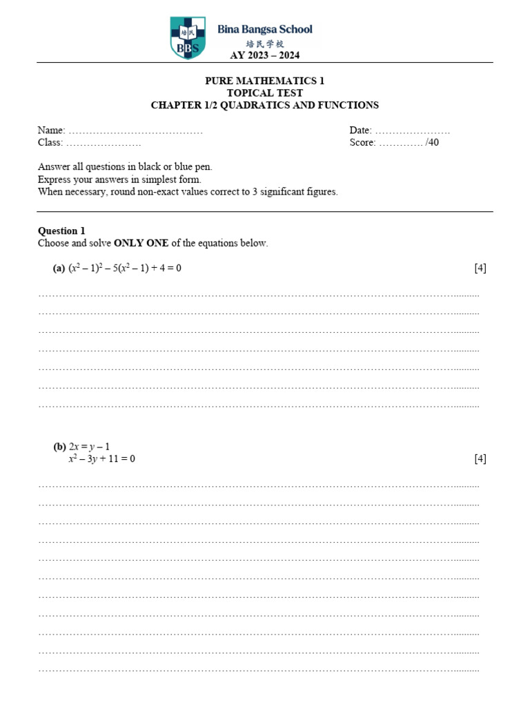 C1 and C2 Quadratics and Functions | PDF