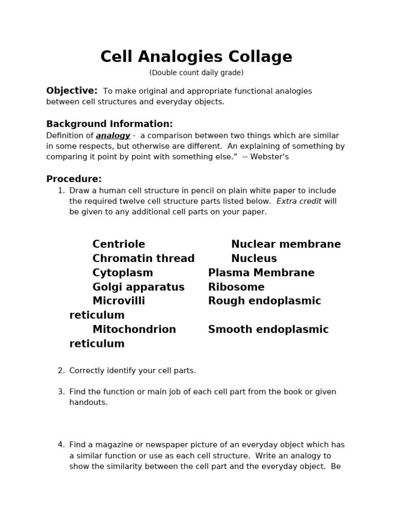 Cell Structure Analogies Project Guide | PDF