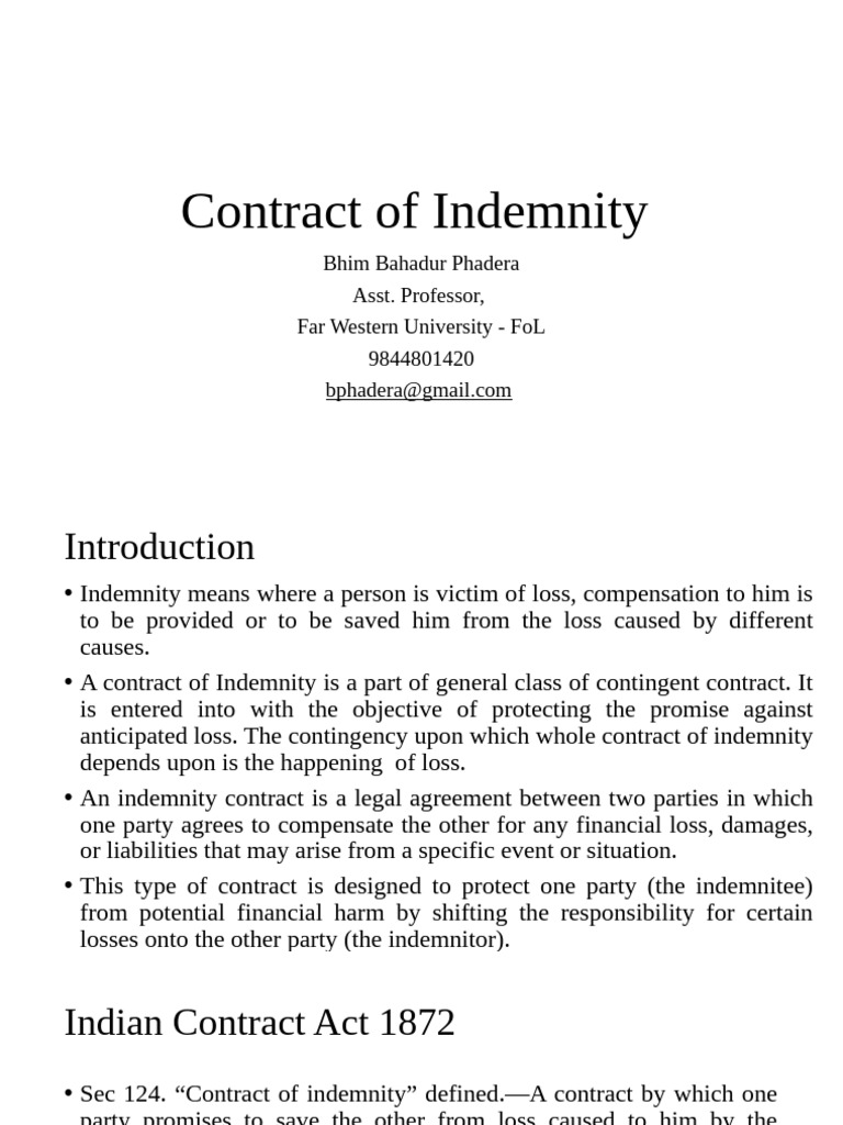 Contract of Indemnity | PDF