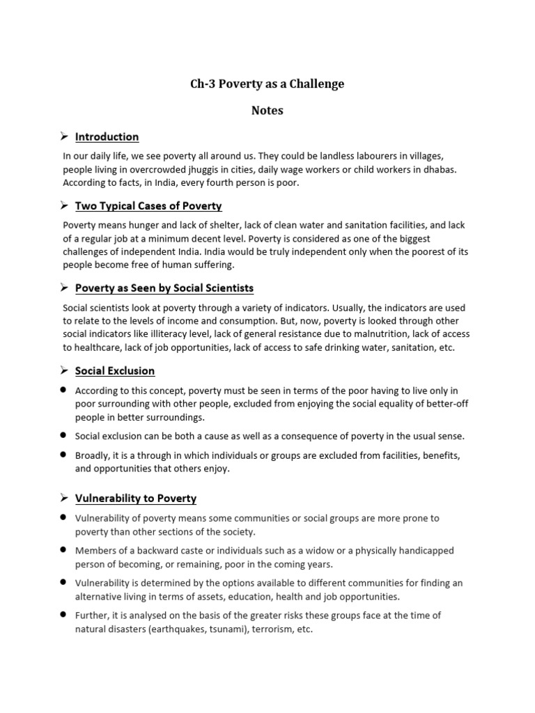 Ch3 Poverty As A Challenge Notes | PDF