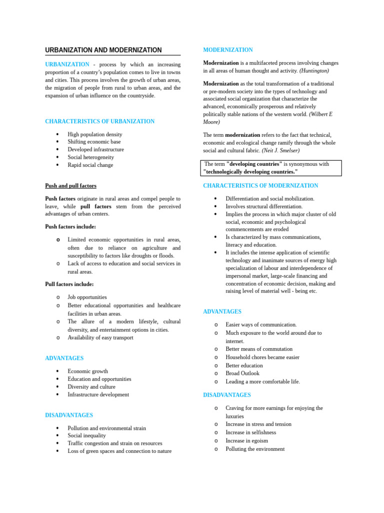 Urbanization and Modernization 1 | PDF | Urbanization | Politics