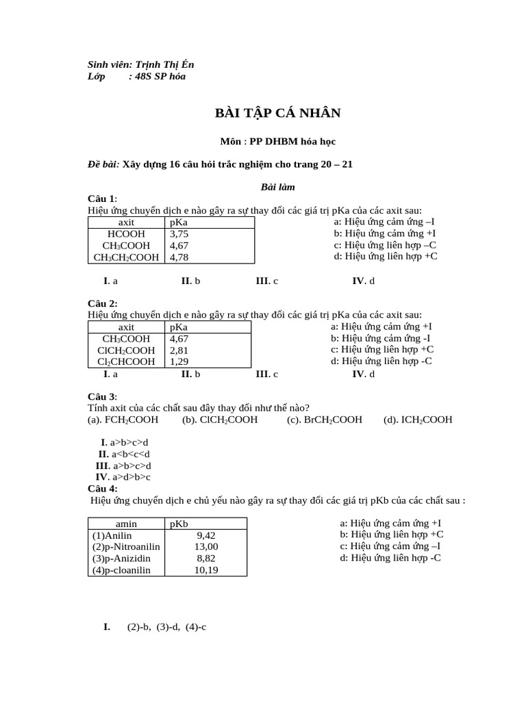 Bài Tập Cá Nhân: Môn: PP DHBM hóa học | PDF