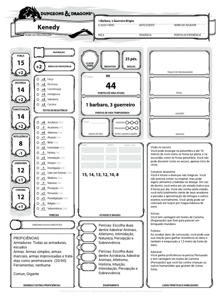 DD 5e Ficha Do Kenedy | PDF