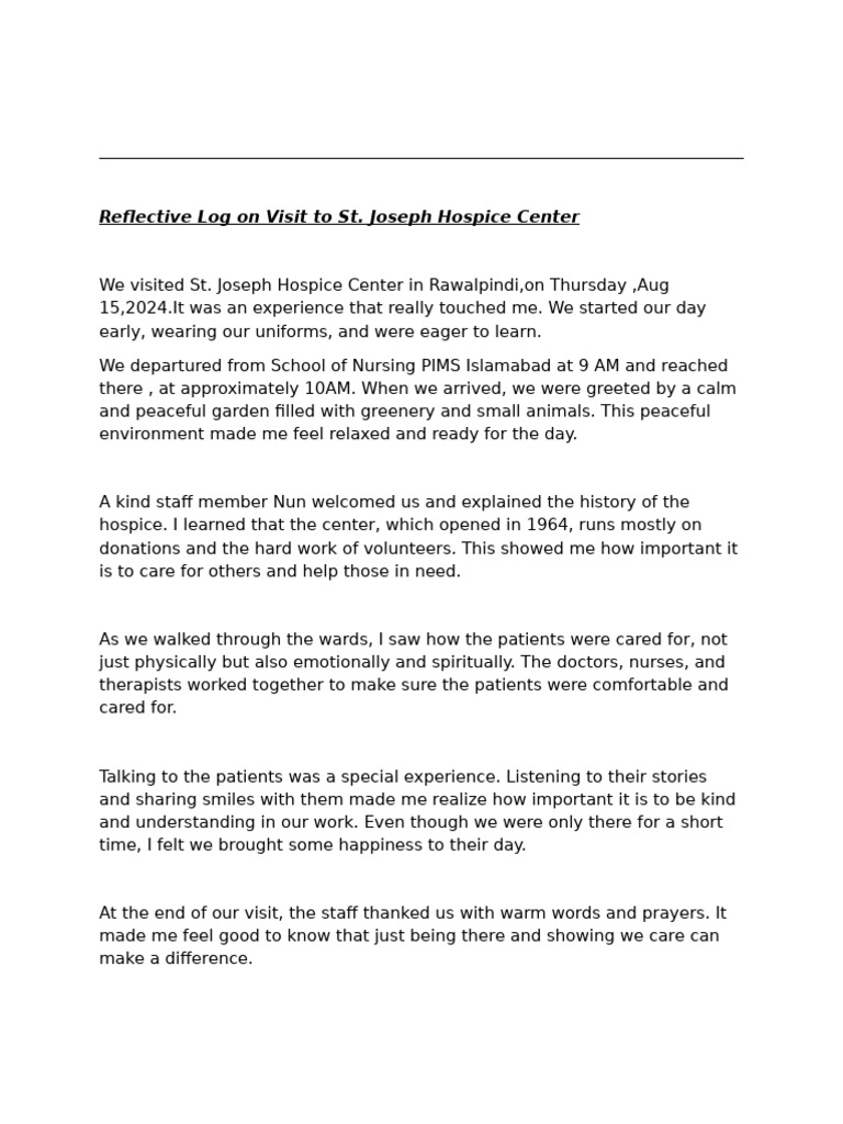 Reflective Log On St. Joseph Hospice by J.J | PDF