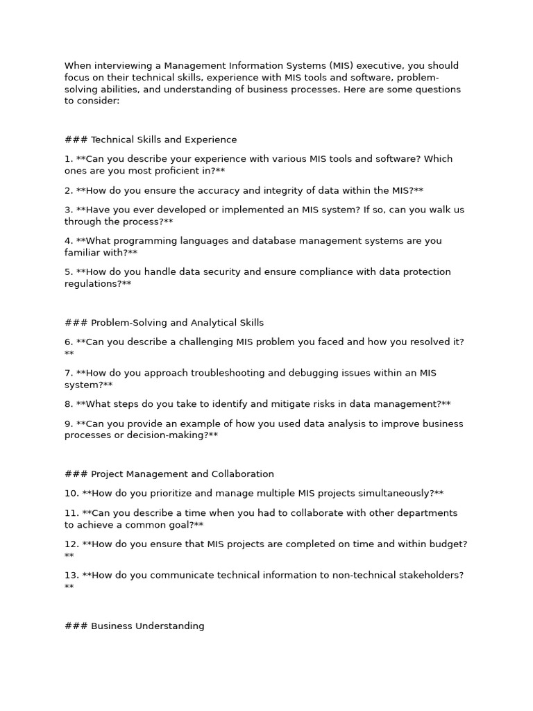 MIS Executive Interview Guide | PDF | Computer Programming | Computing