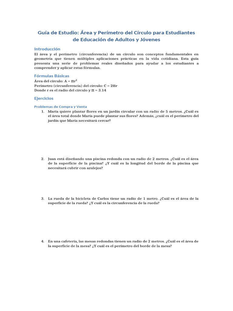 Guia_de_Estudio_Area_y_Perimetro_Circulo | PDF