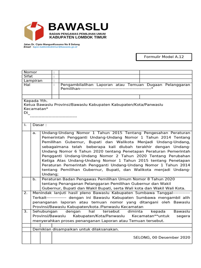 Form. A. 12 (Pengambilalihan Laporan Temuan) | PDF