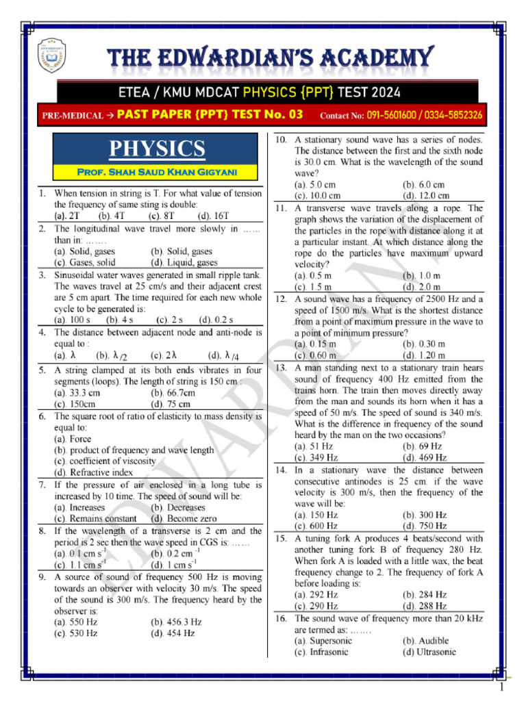 EDWARDIAN's Physics PPT Test 03 {17th_August_2024} Prof. Shah Saud | PDF EDWARDIAN's Physics PPT Test 03 {17th_August_2024} Prof. Shah Saud | PDF