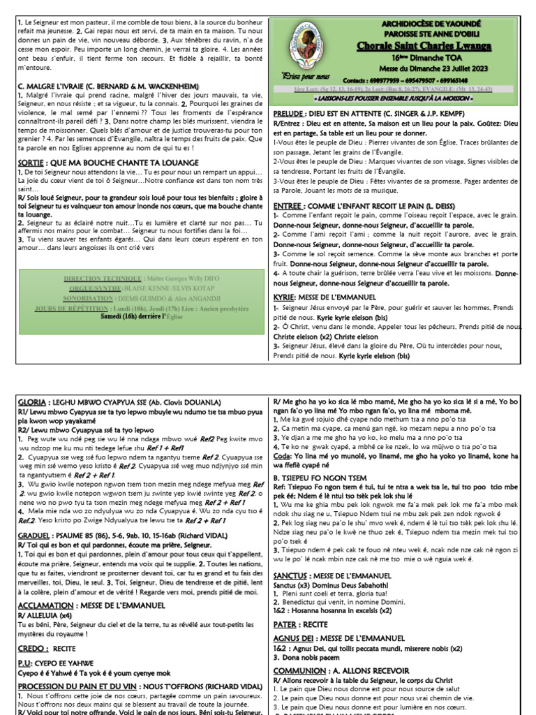 16e Dimanche TOA 2023-1 | PDF