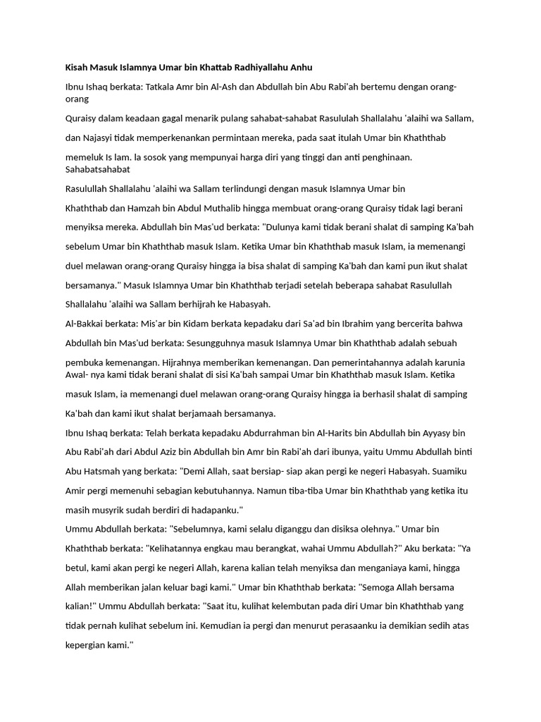Kisah Masuk Islamnya Umar Bin Khattab Radhiyallahu Anhu Pdf