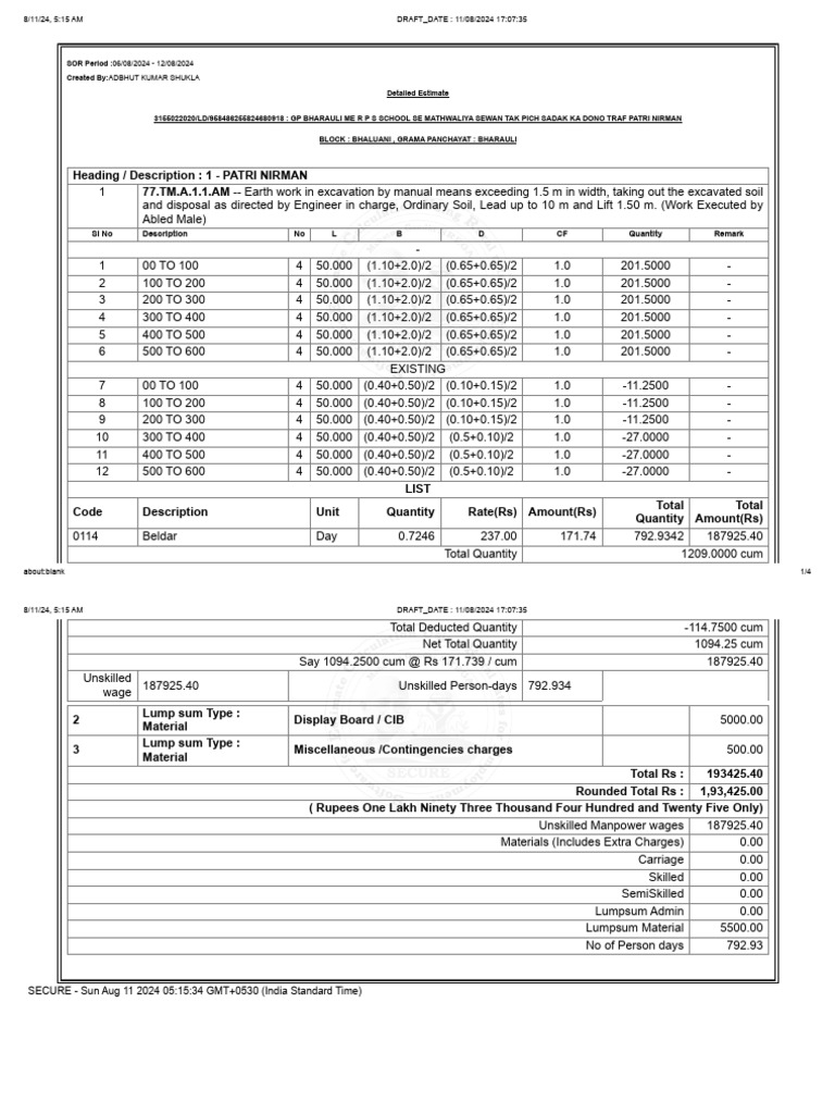 GP Bharauli Me R P S School Se Mathwaliya Sewan Tak Pich Sadak Ka Dono Traf Patri Nirman | PDF