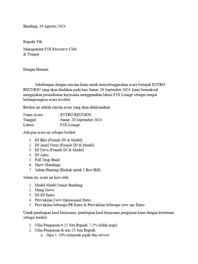 surat pengajuan kerjasama event | PDF