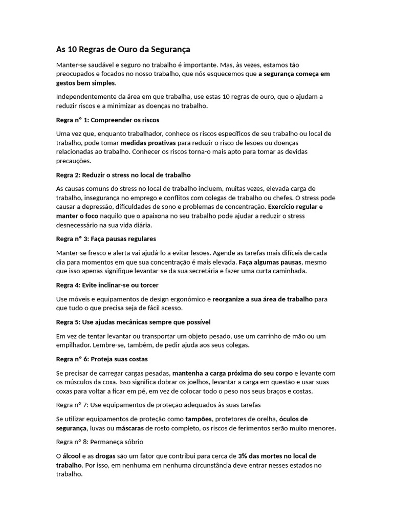 As 10 Regras De Ouro Da Segurança Pdf