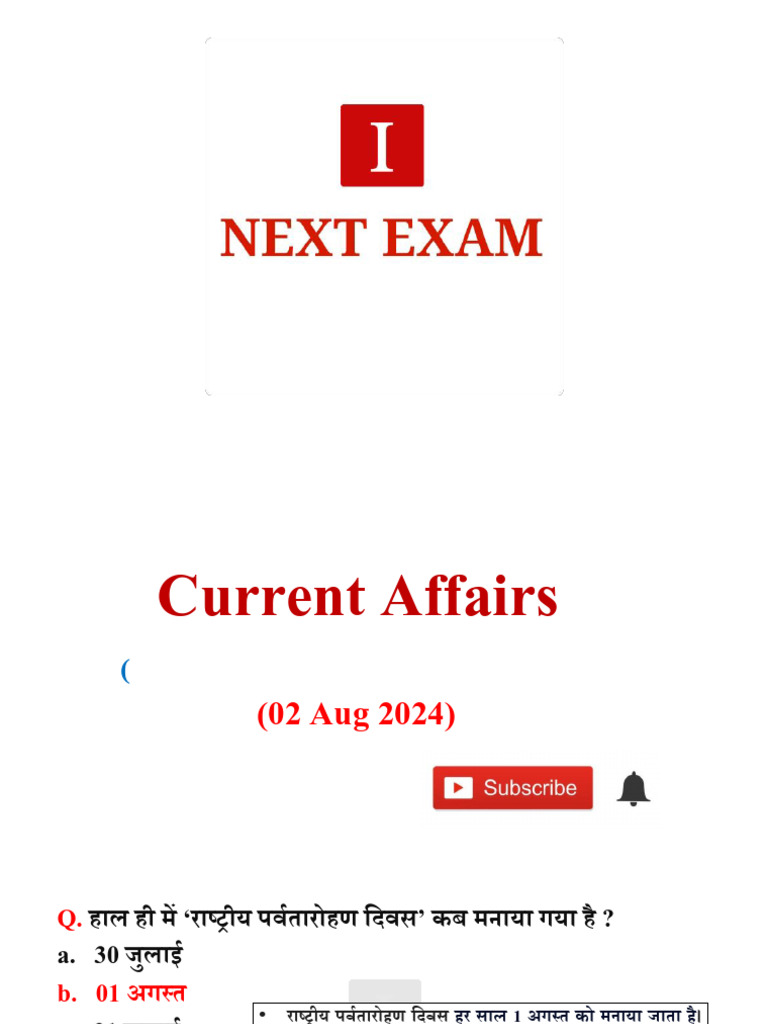 02 Aug 2024 Current Affairs by NEXT EXAM | PDF
