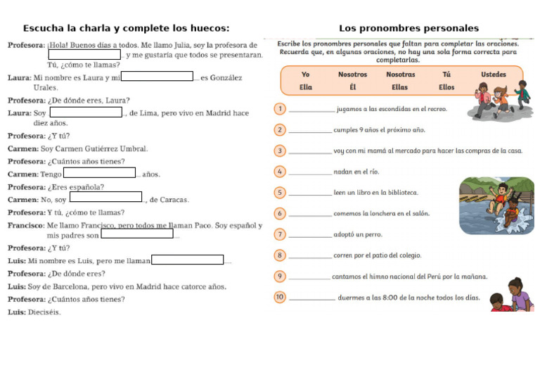 Actividades Pronombres Personales | PDF