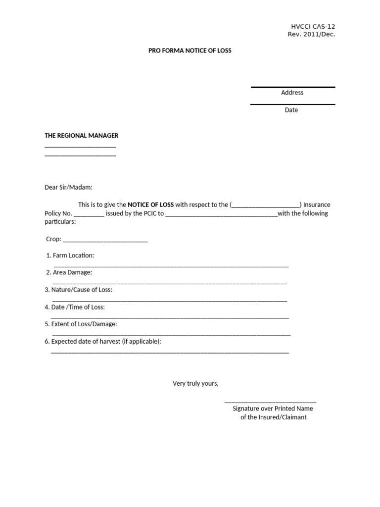Pcic Notice of Loss | PDF