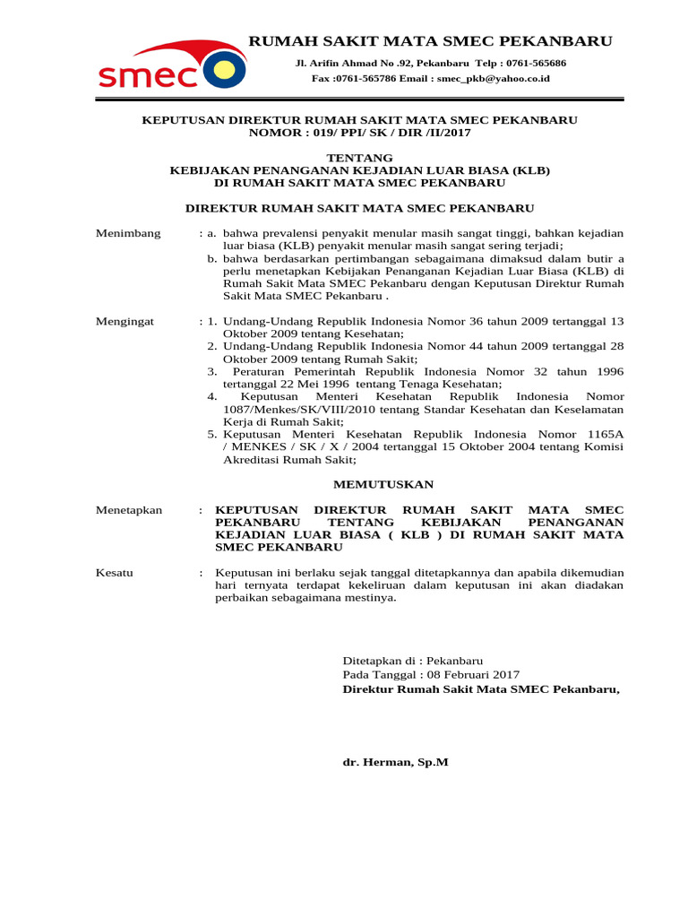 019 SK Kebijakan Penanganan KLB | PDF