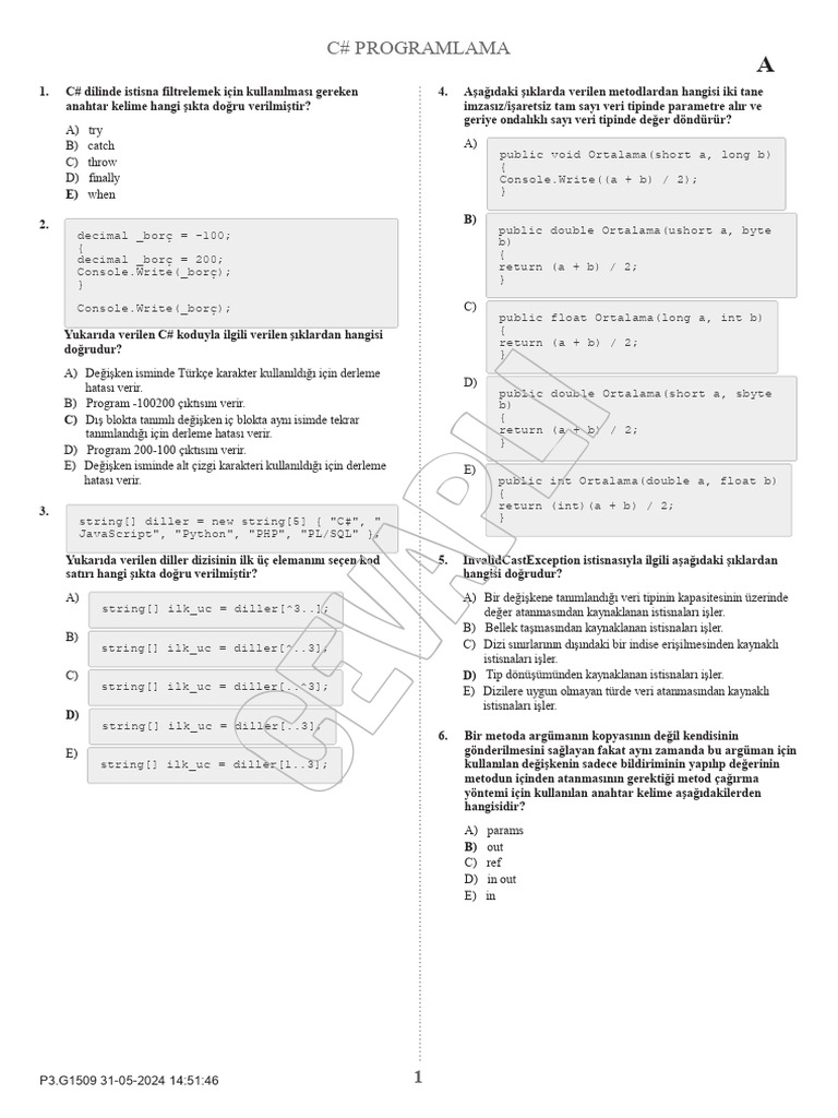 C# Programlama A | PDF