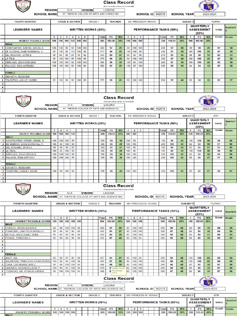 Ecr Fourth Grading 1 | PDF