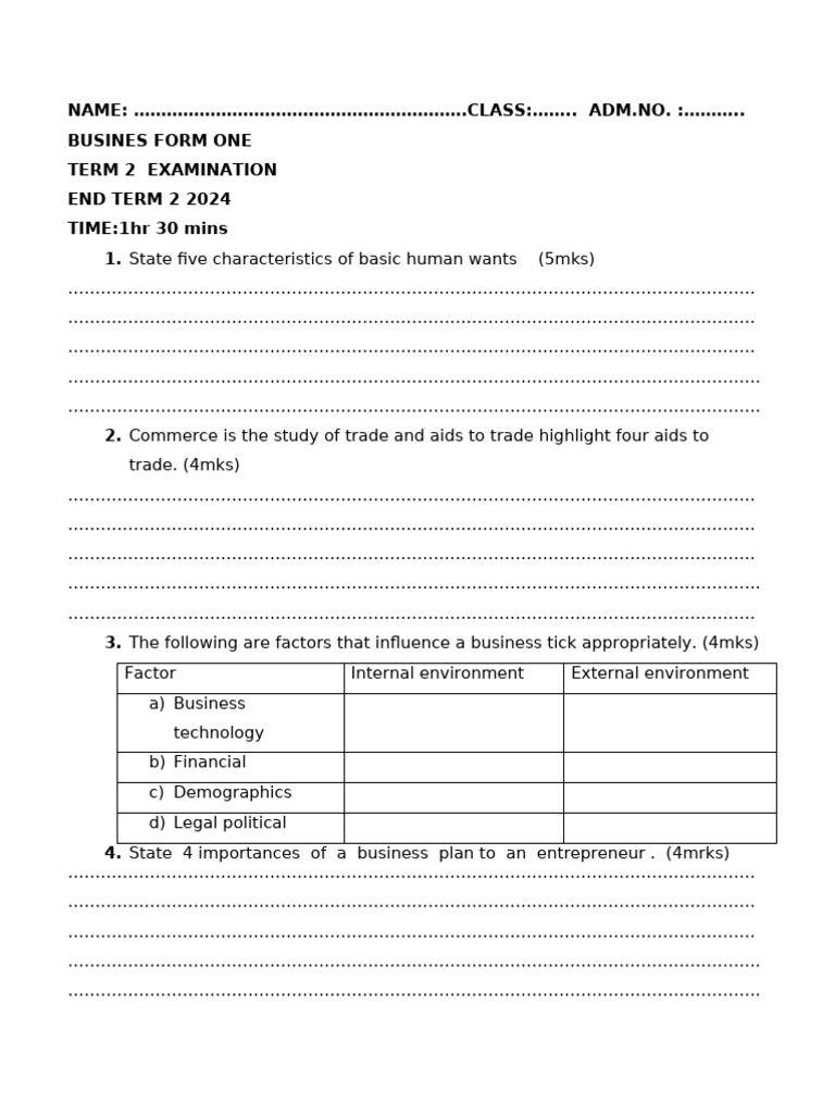 BST Form 1 | PDF