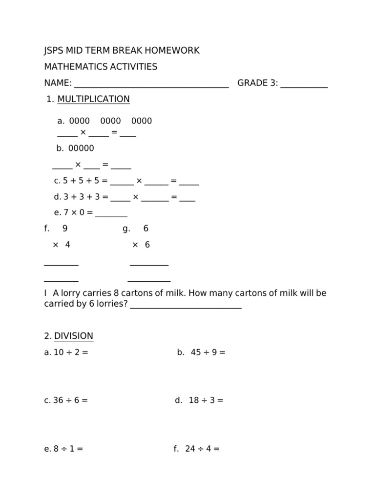 Math Grade 3 Assignment | PDF