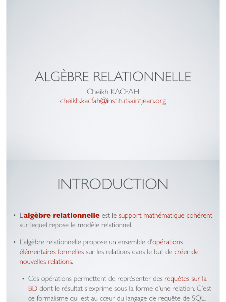 Cours5 - Algèbre Relationnelle | PDF