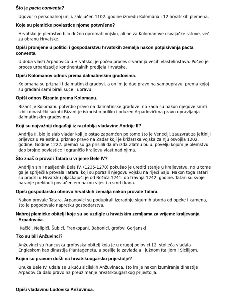 Hrvatske Zemlje U Razvijenome I Kasnom Srednjem Vijeku | PDF