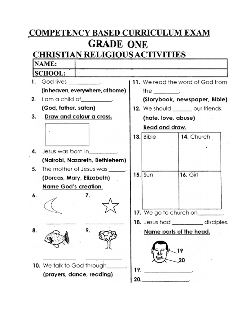 cre-activities-grade-1-end-term-3-exam-2018 | PDF