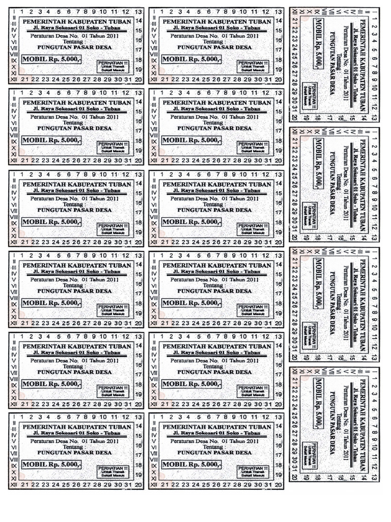 Karcis Parkir Mobil Pasar Soko (Rp.150 Per-Potong) | PDF