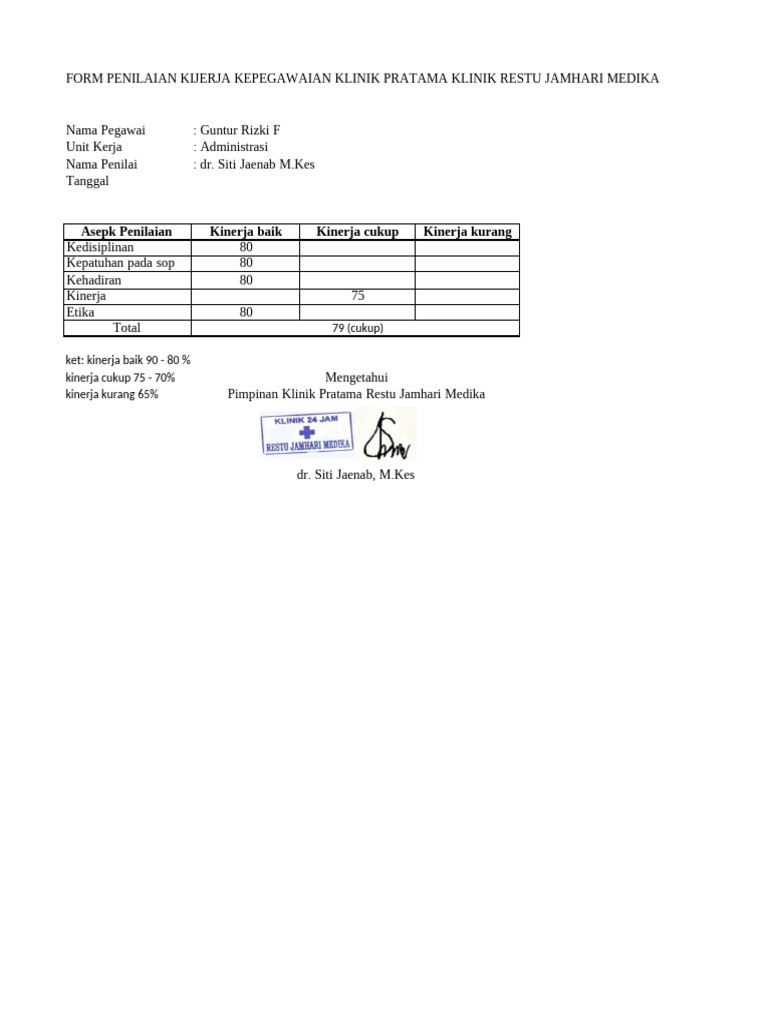 Form Penilaian Kinerja Kepegawaian | PDF