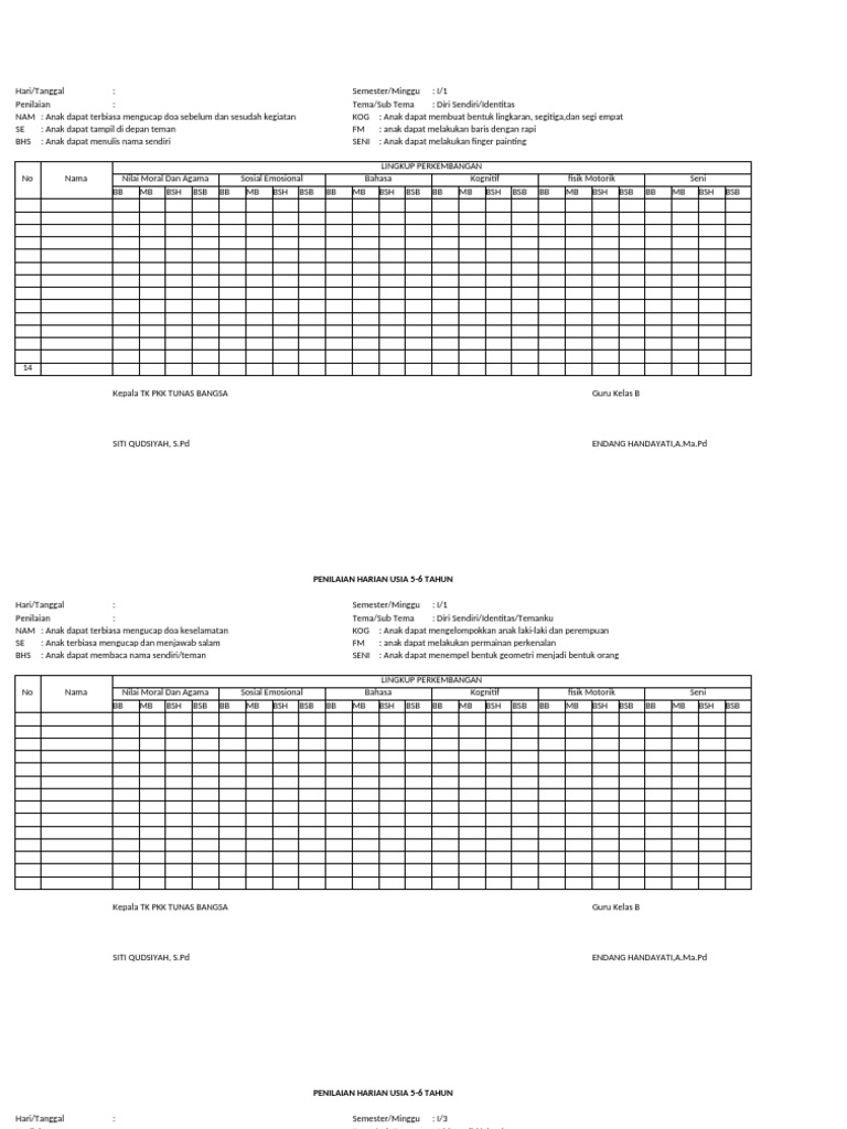 Penilaian Harian Tk a 2021-2022 | PDF